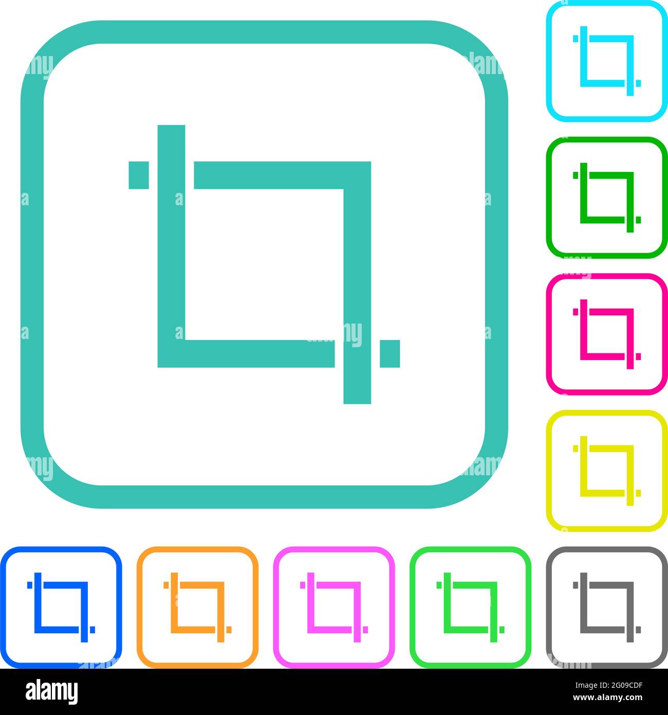 Crop tool vivid colored flat icons in curved borders on white ...