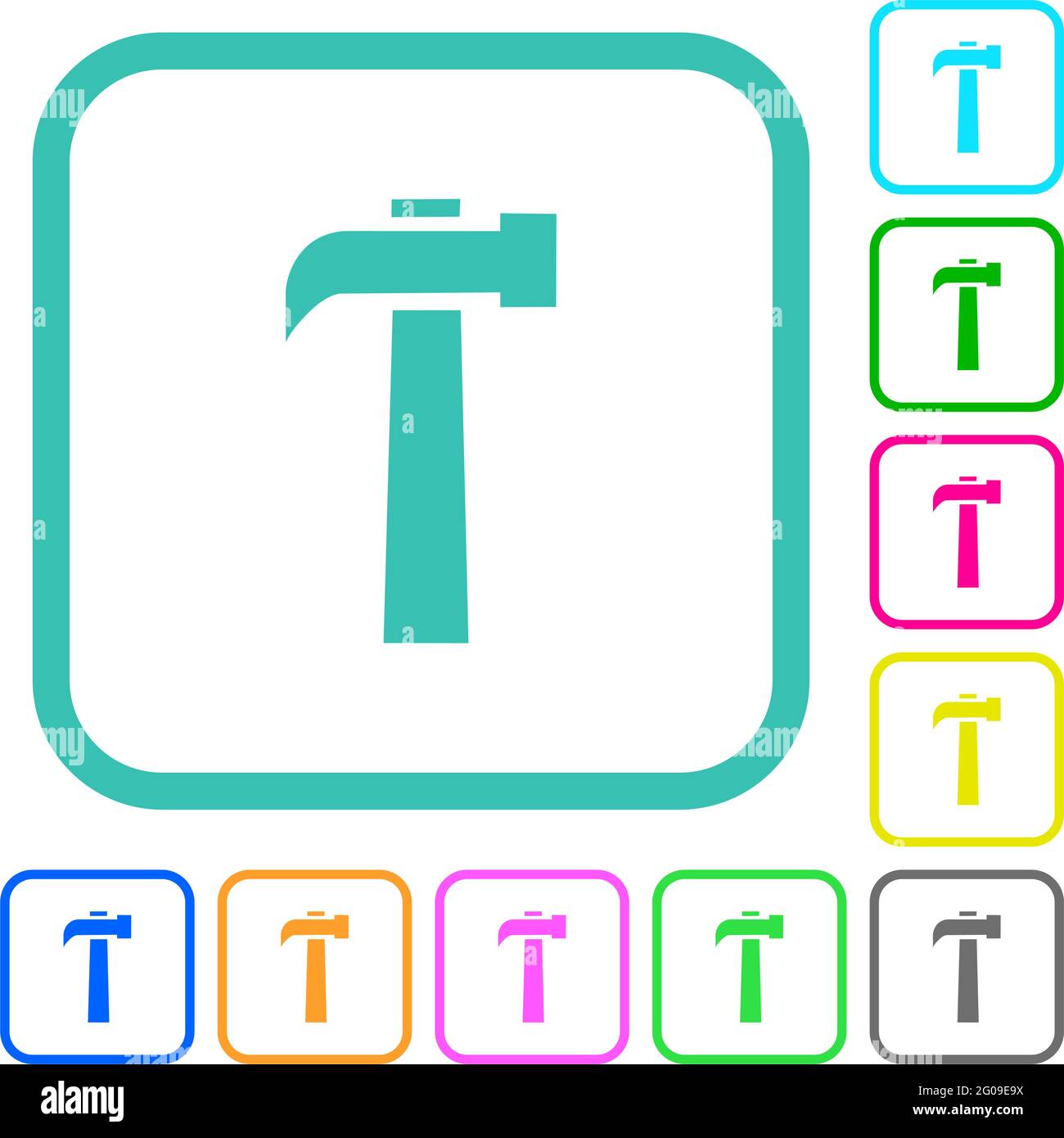 Old hammer vivid colored flat icons in curved borders on white ...