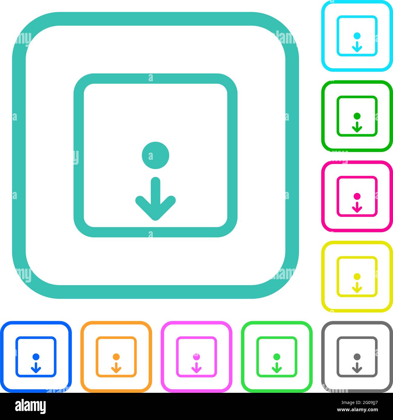 Move object down vivid colored flat icons in curved borders on white ...