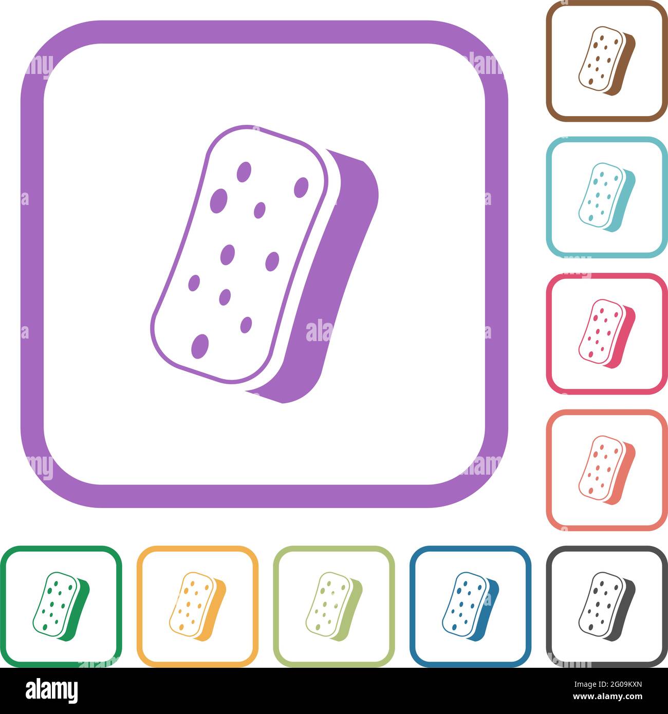 Dishwashing sponge simple icons in color rounded square frames on white ...