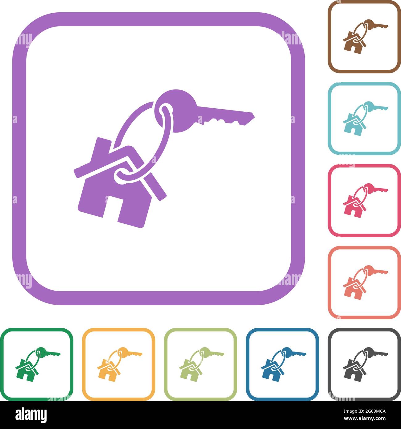 House key simple icons in color rounded square frames on white ...