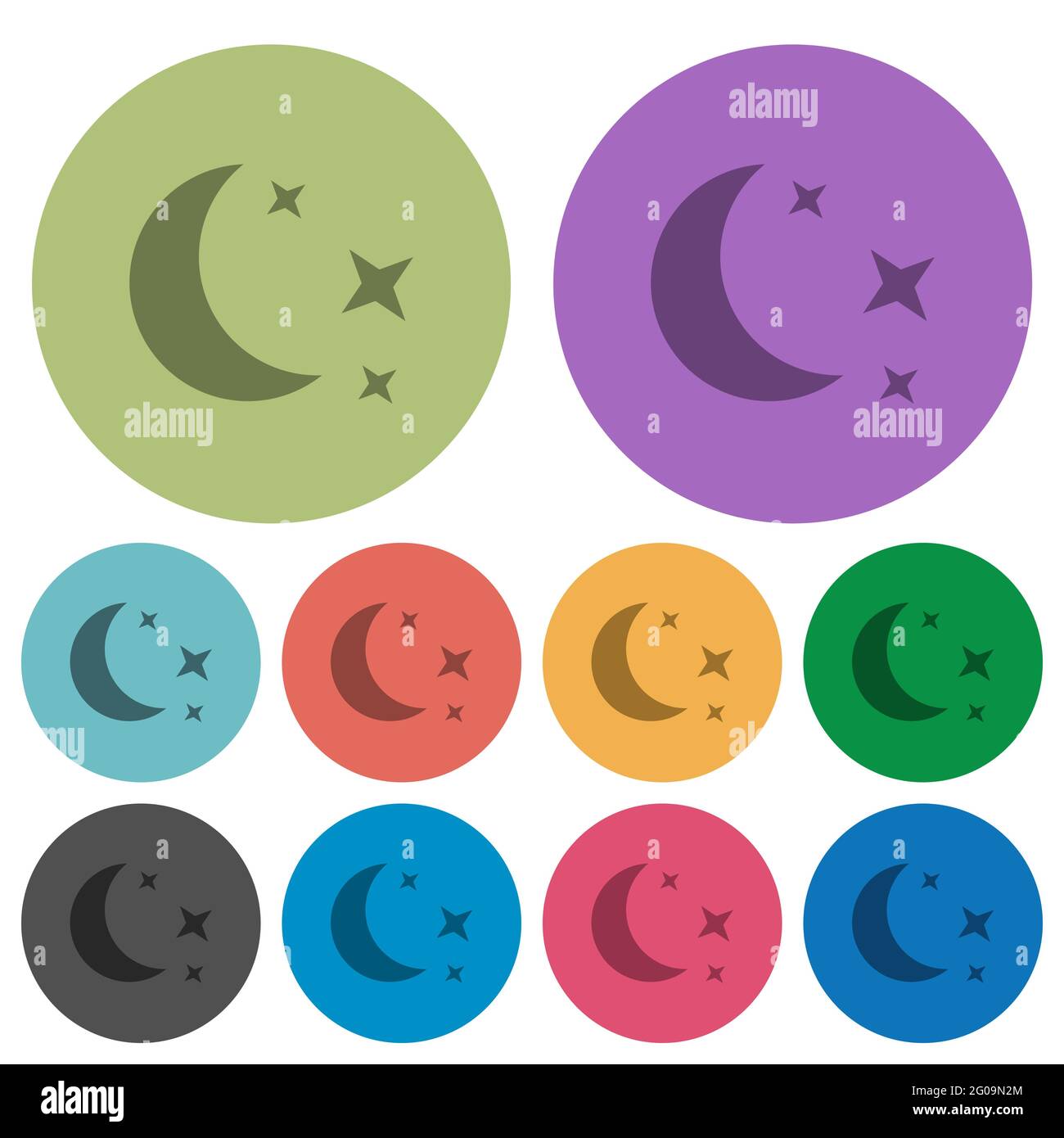 Moonlit night darker flat icons on color round background Stock Vector ...