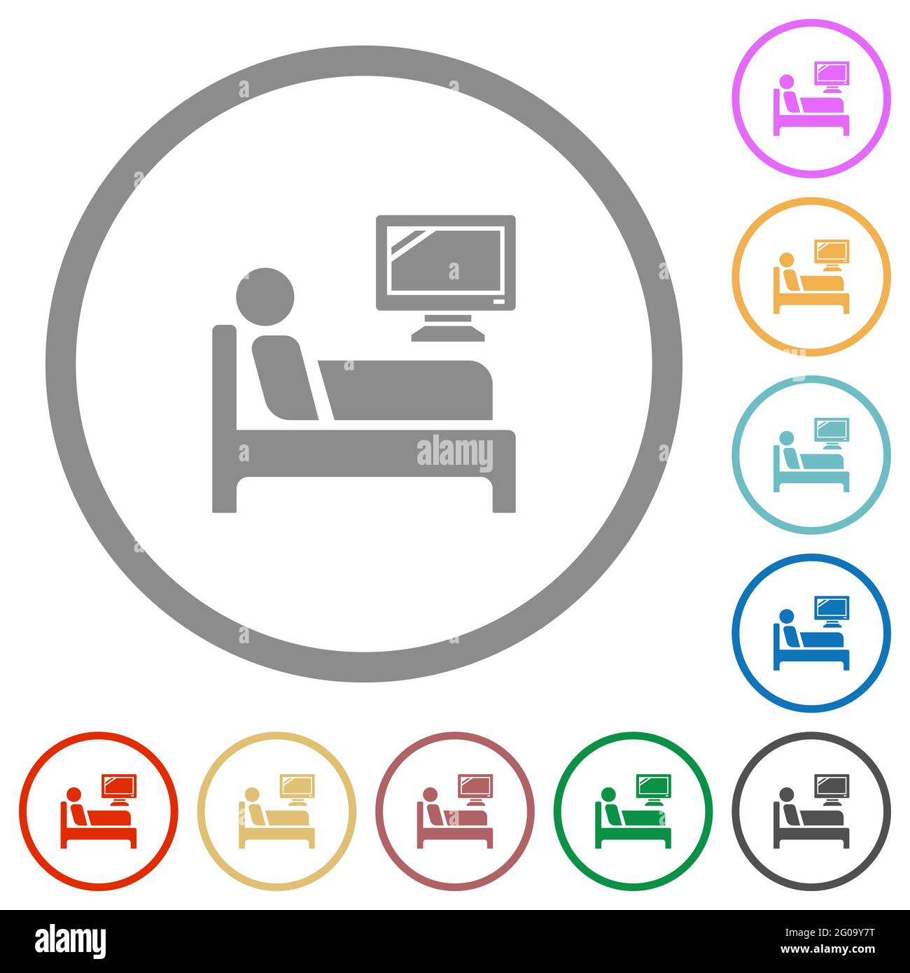 Hospital ward flat color icons in round outlines on white background ...