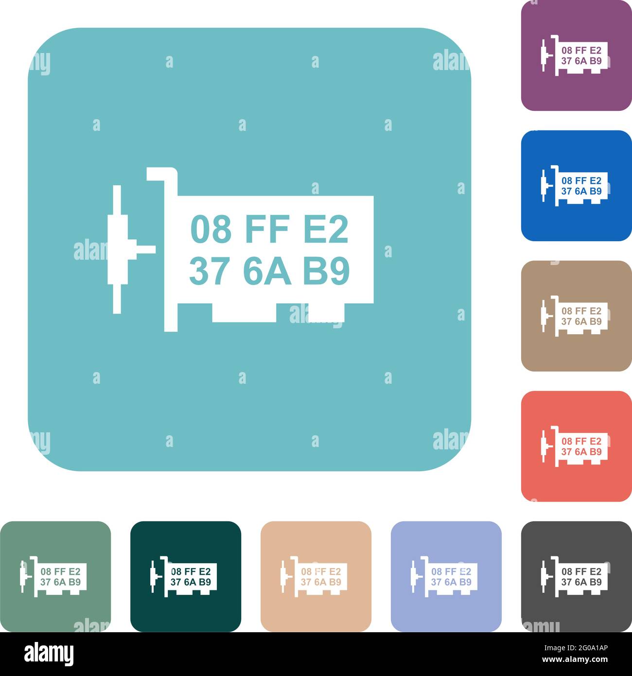 Network mac address white flat icons on color rounded square ...