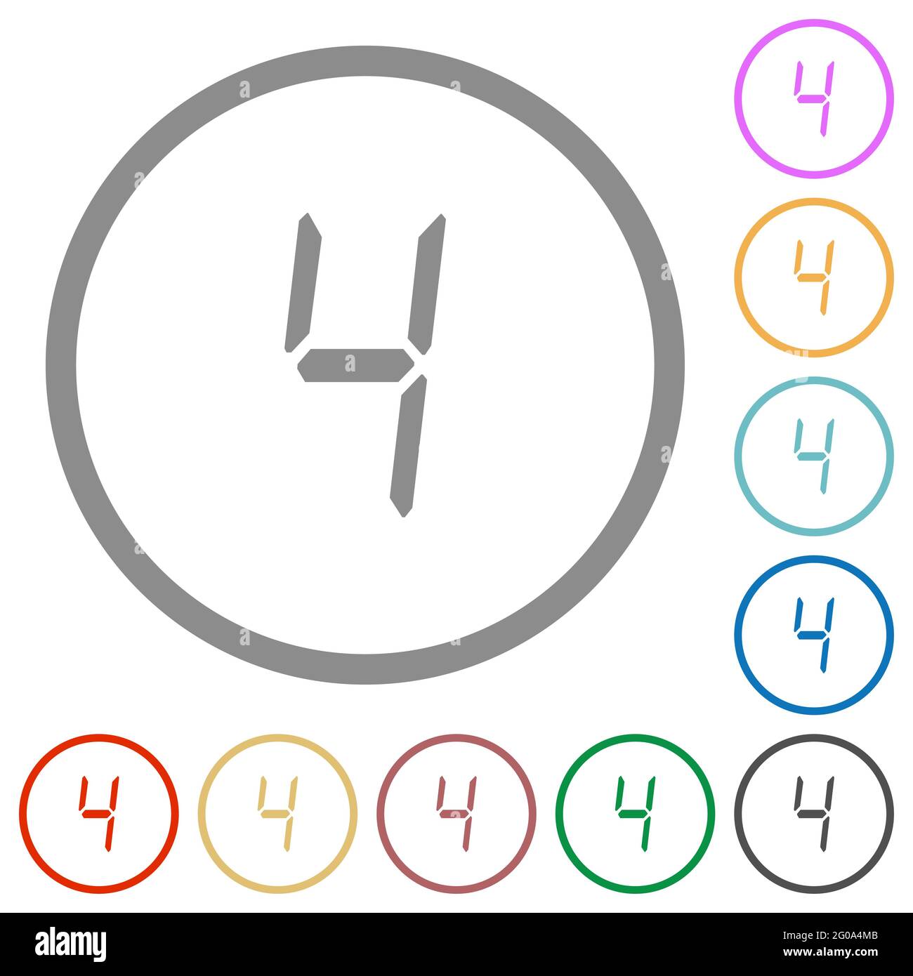digital number four of seven segment type flat color icons in round ...