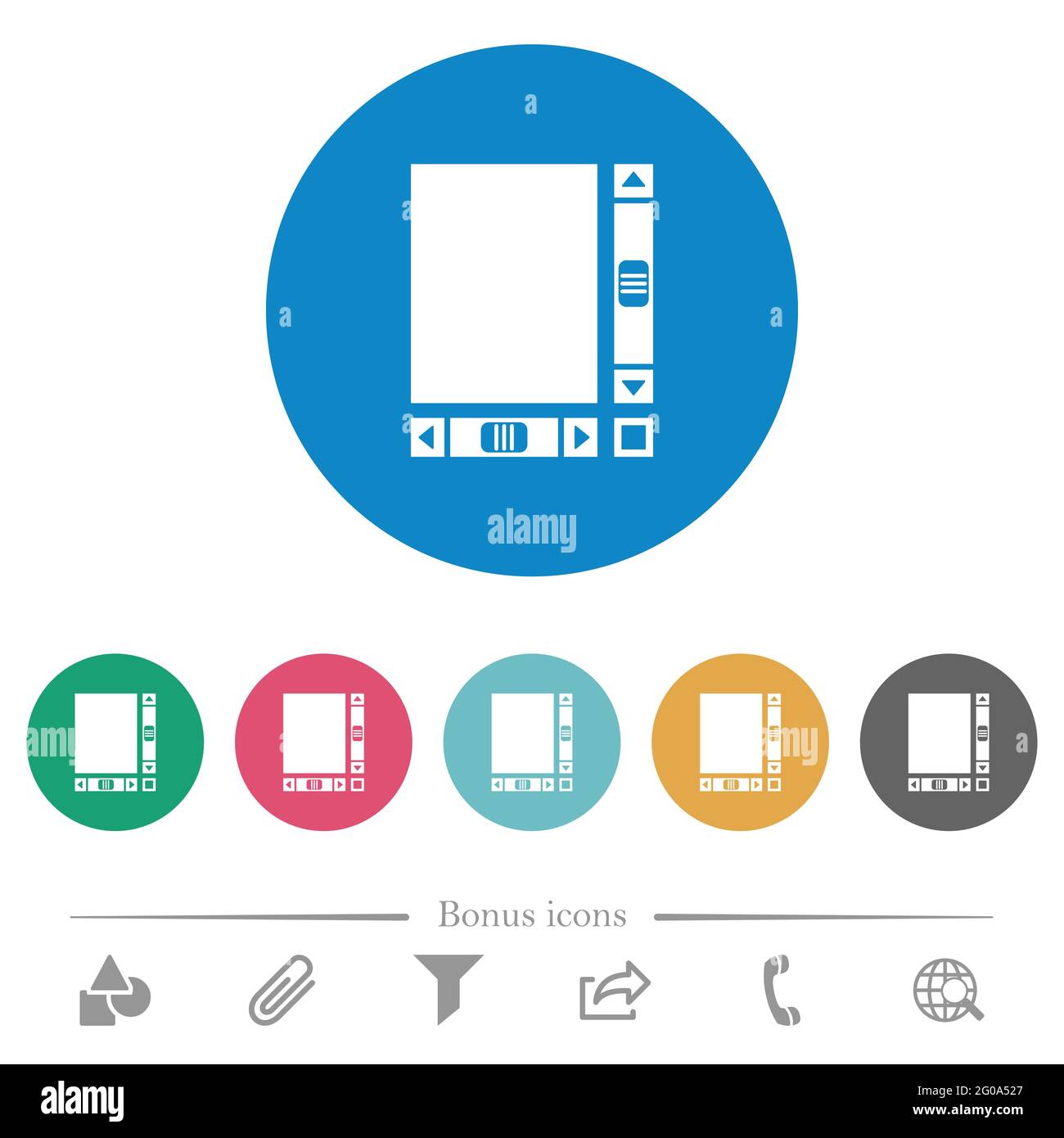 Blank document with scroll bars flat white icons on round color ...