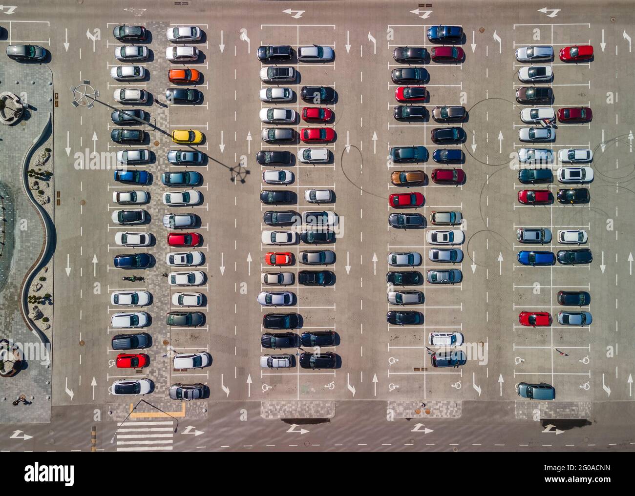 Parking lot from above. Aerial photo of car parking with unrecognizable ...