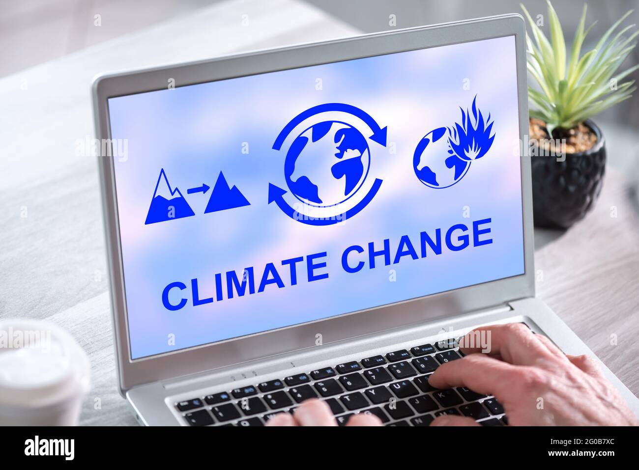 Laptop screen displaying a climate change concept Stock Photo - Alamy