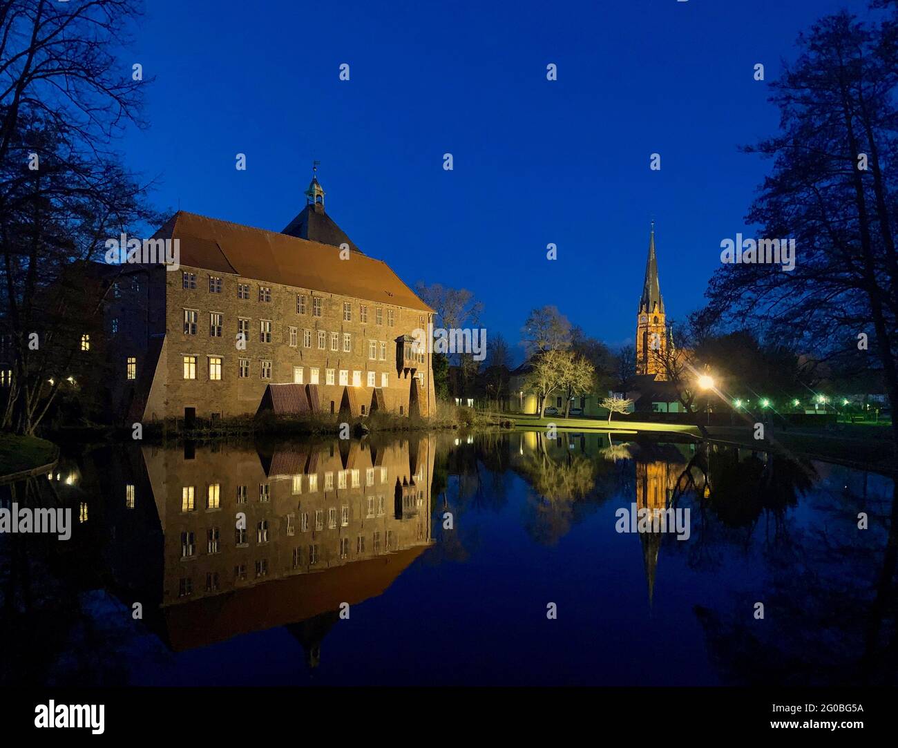 Historical Schloss Winsen castle under the beautiful night sky in ...