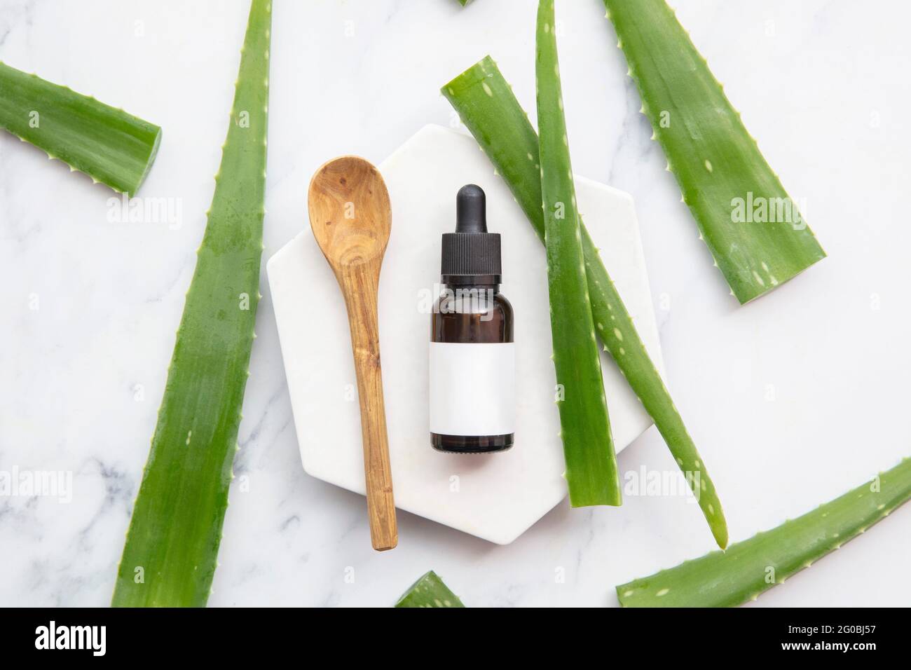 Natural aloe vera plant leaves with a cosmetic dropper bottle Stock ...