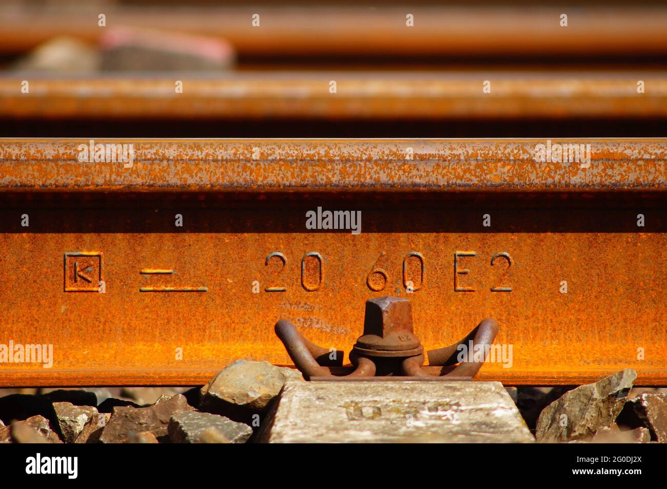 Roll marks on a rail show manufacturer and weight Stock Photo - Alamy