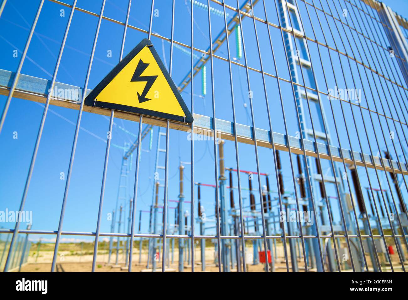 Electrical hazard sign placed on a metal fence Stock Photo - Alamy
