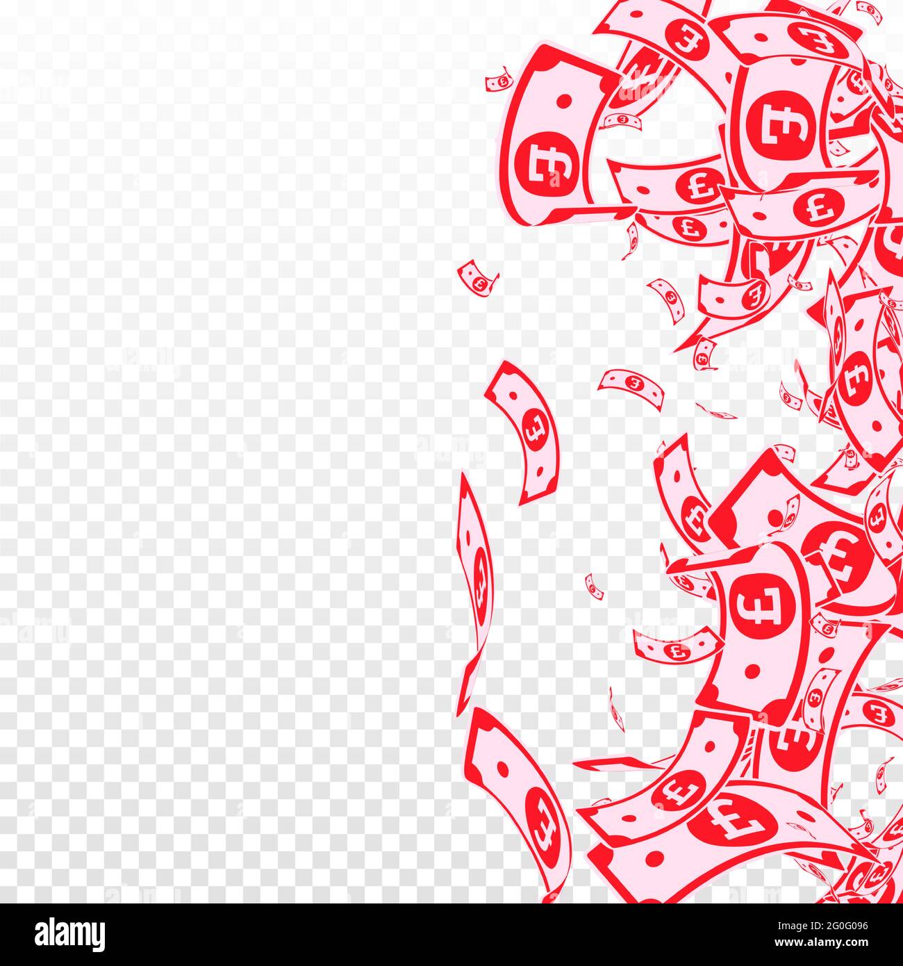 British pound notes falling. Messy GBP bills on transparent background ...