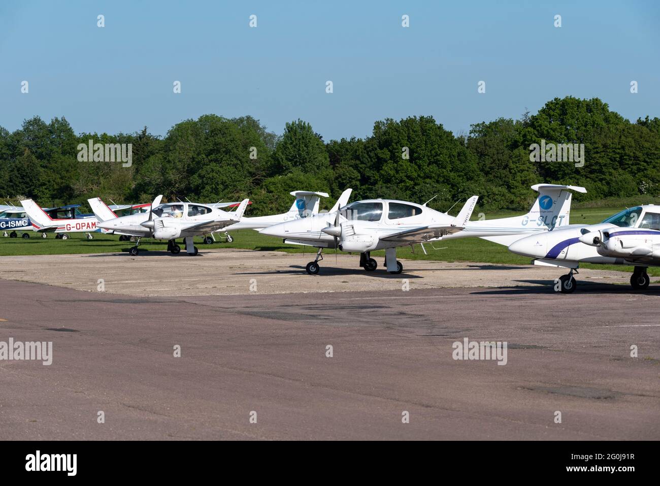 Aircraft parked on the flight line at Stapleford Aerodrome, Essex, UK ...