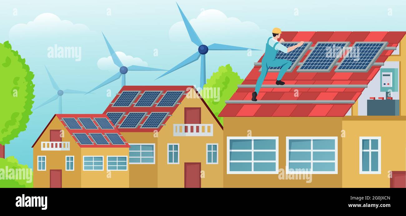 Cartoon illustration energy solar panel hi-res stock photography and ...