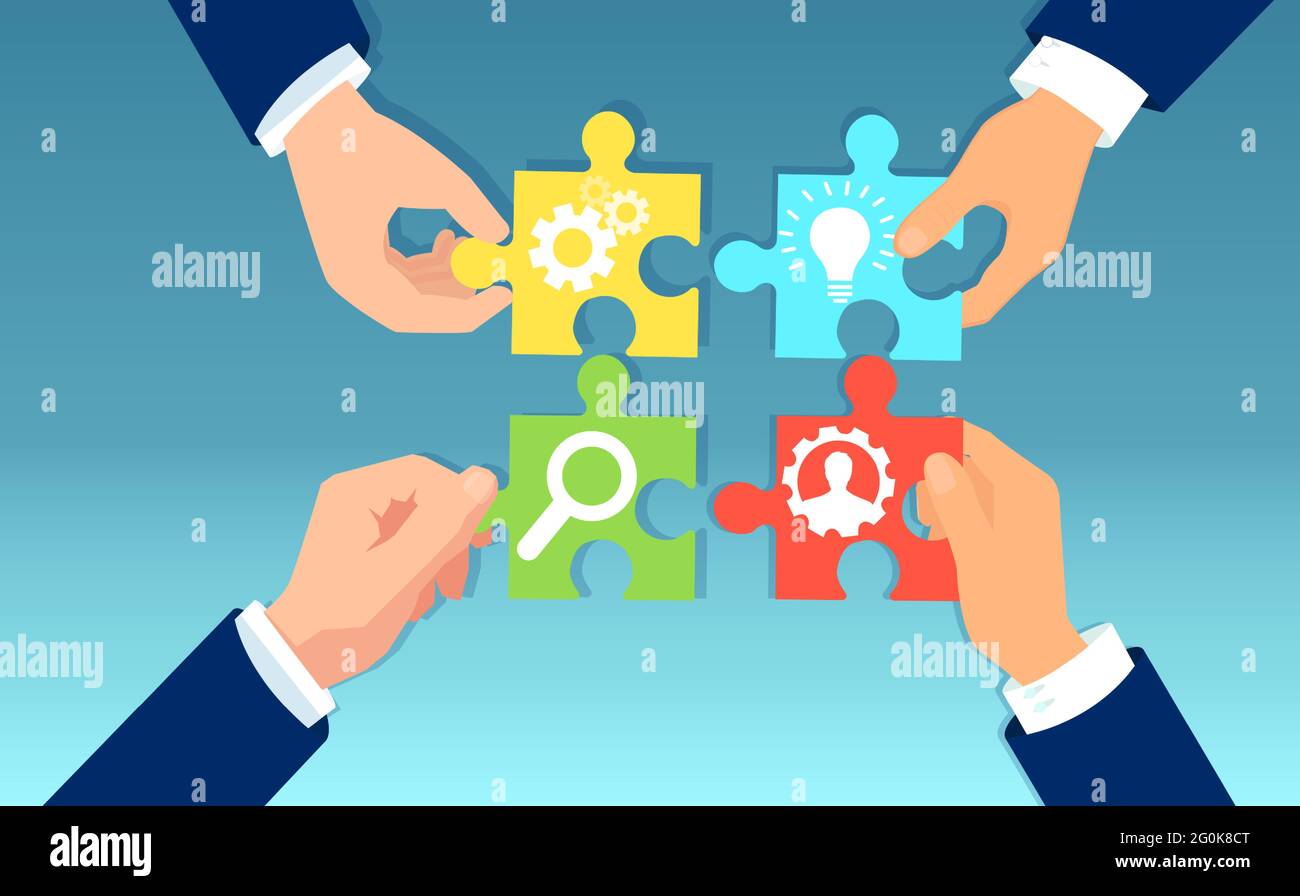 Vector of business people with puzzle pieces building a team Stock ...