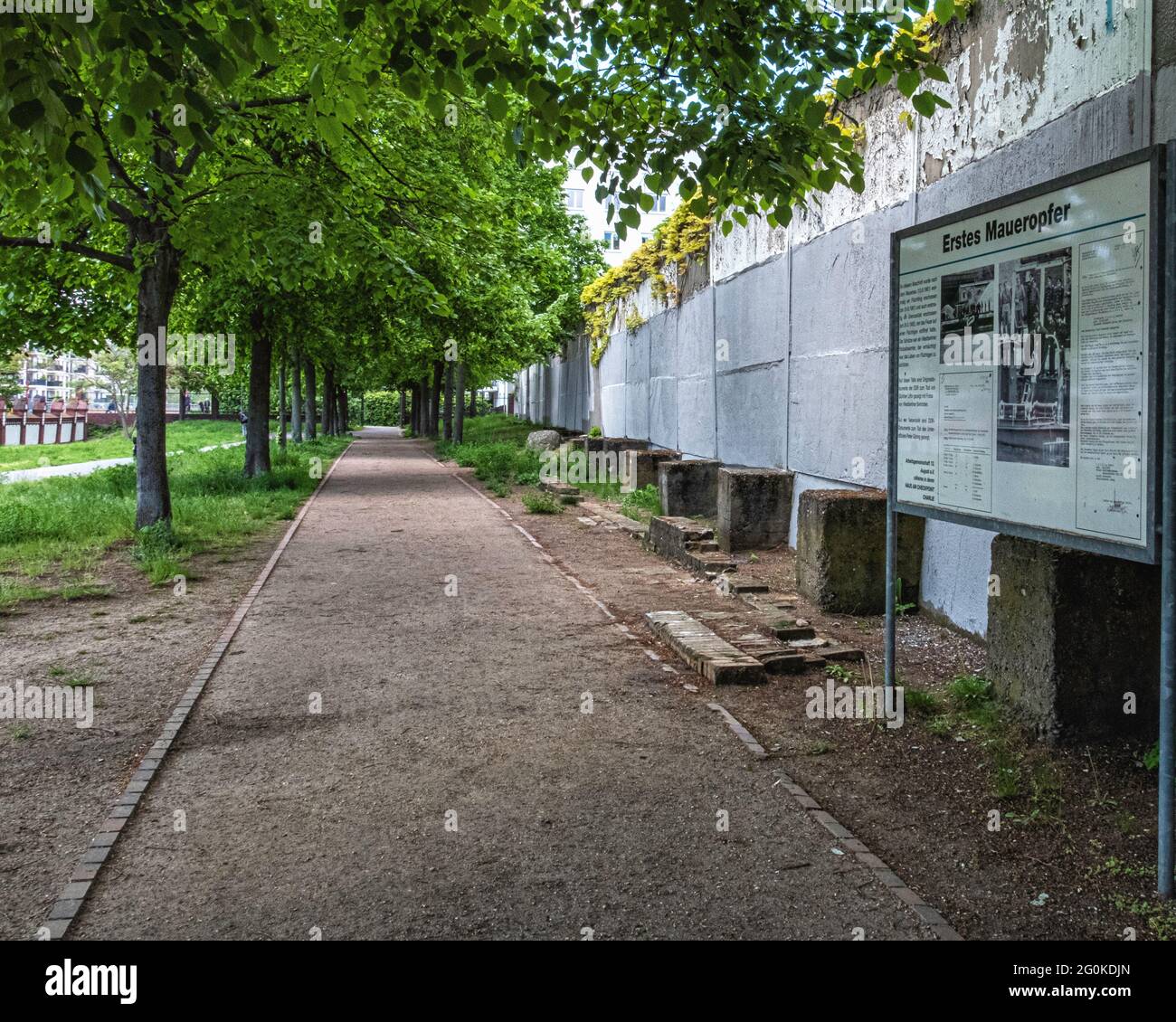 Spandau Shopping canal promenade and Remains of Berlin Wall at ...