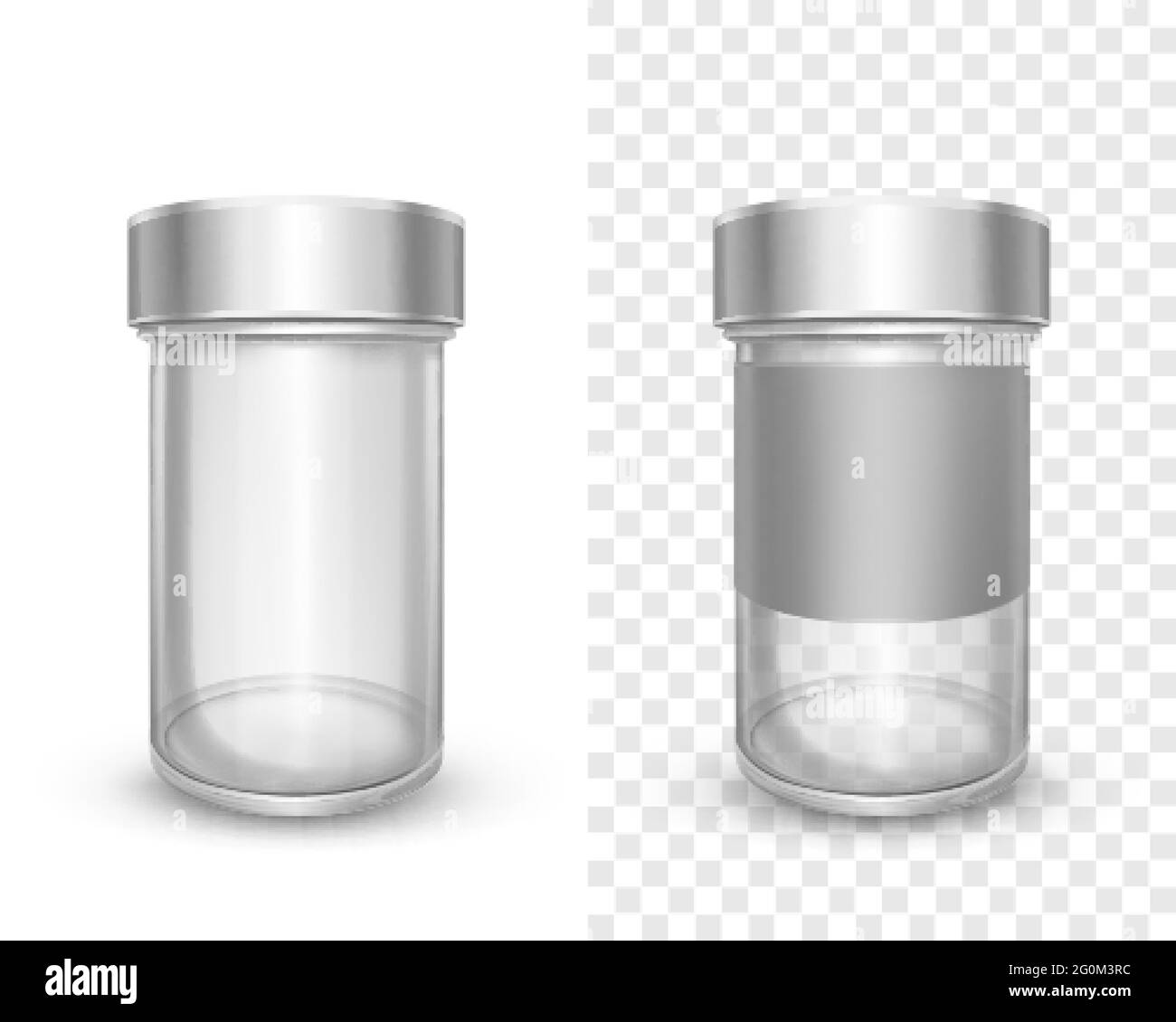 Realistic clean can with metal lid. Empty glass jars with silver caps ...