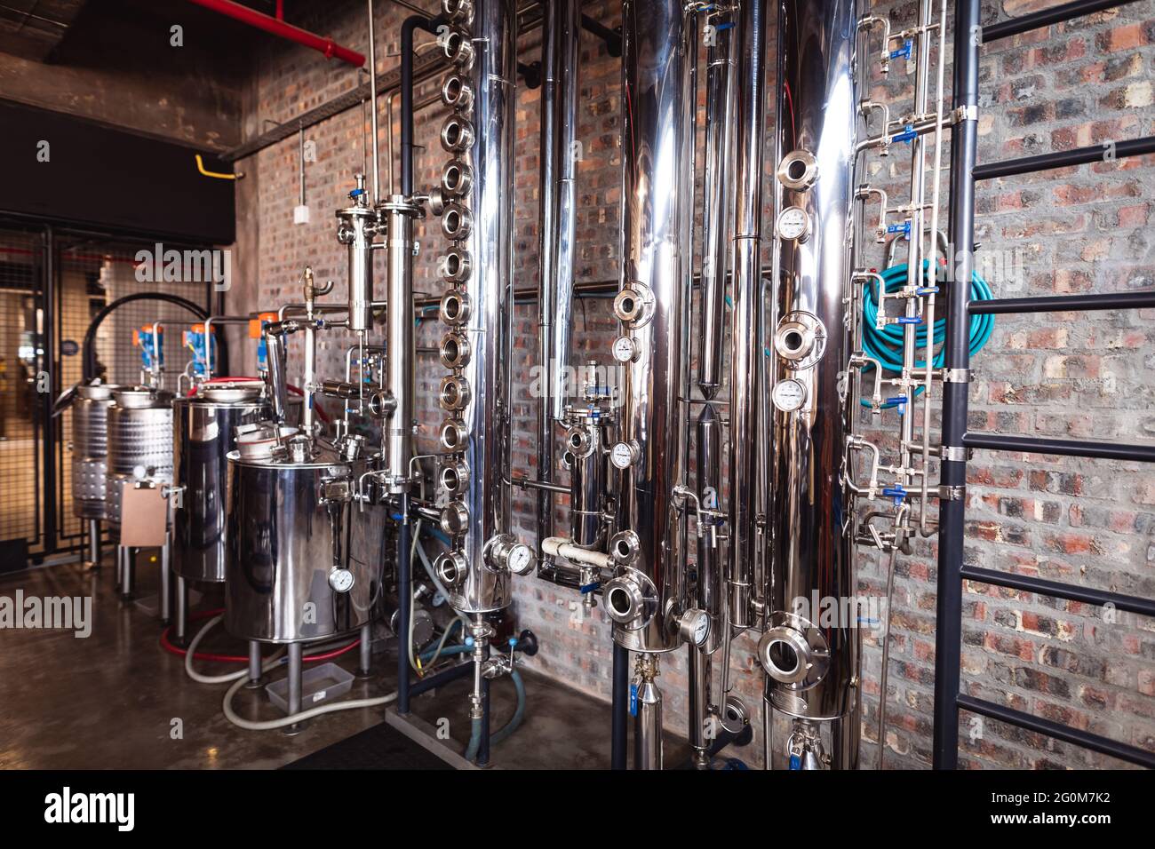 View of industrial machinery and equipment for gin production at gin ...
