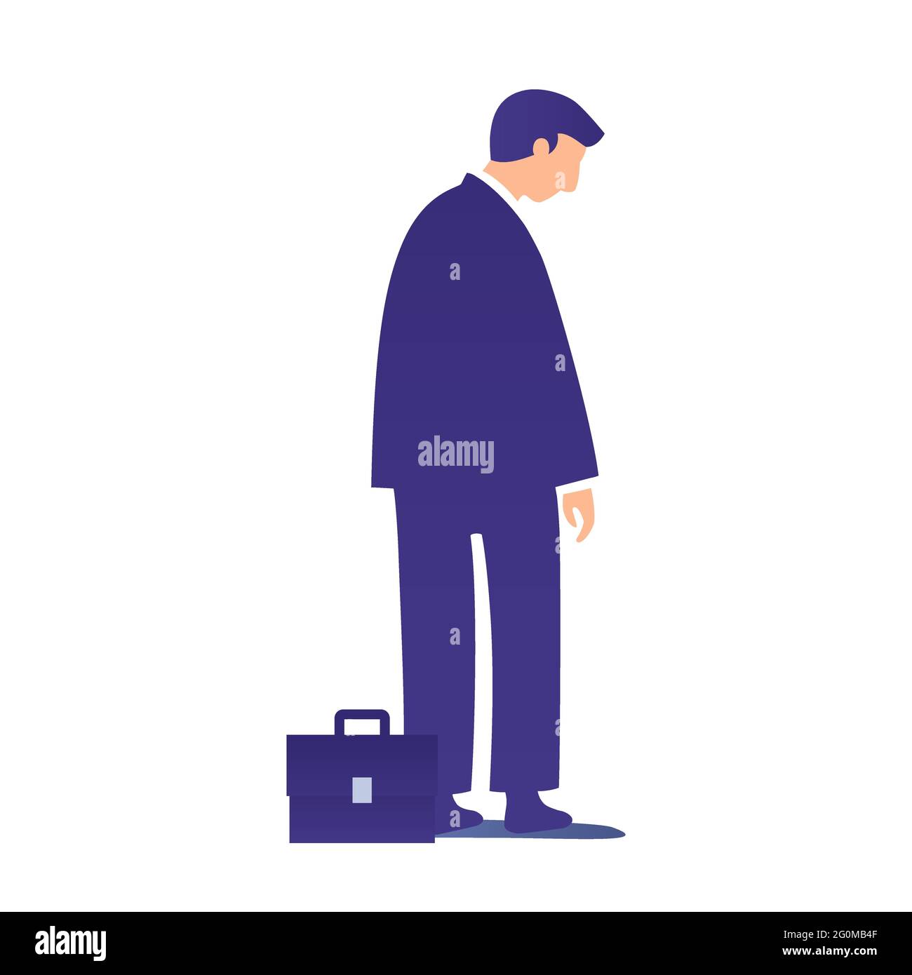 Upset tiny employee with business bag. Sad small figure of office clerk ...