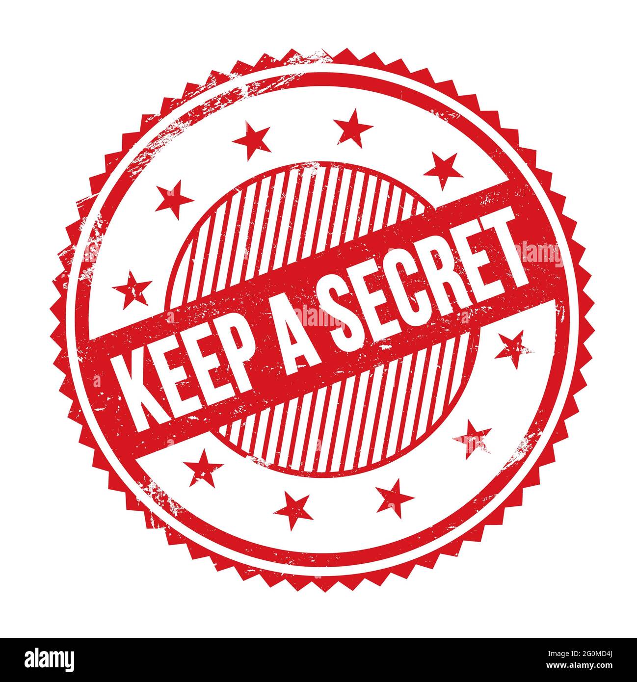 KEEP A SECRET text written on red grungy zig zag borders round stamp ...