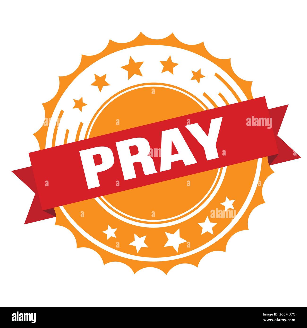 PRAY text on red orange ribbon badge stamp Stock Photo - Alamy