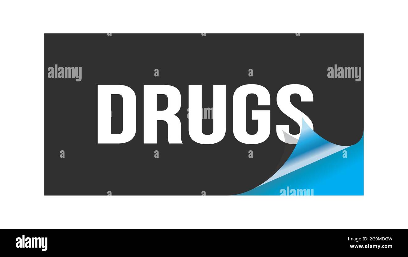 DRUGS text written on black blue sticker stamp Stock Photo - Alamy