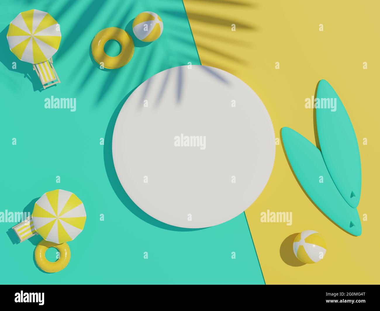 3d render top view of white blank cylinder frame for mock up and ...