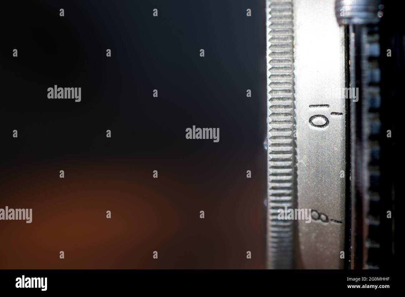 Markings on the side of a vintage camera lens in macro view Stock Photo ...