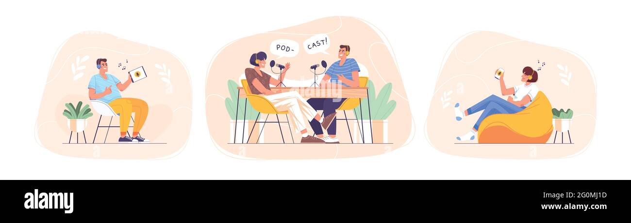 Woman radio host recording Stock Vector Images - Alamy