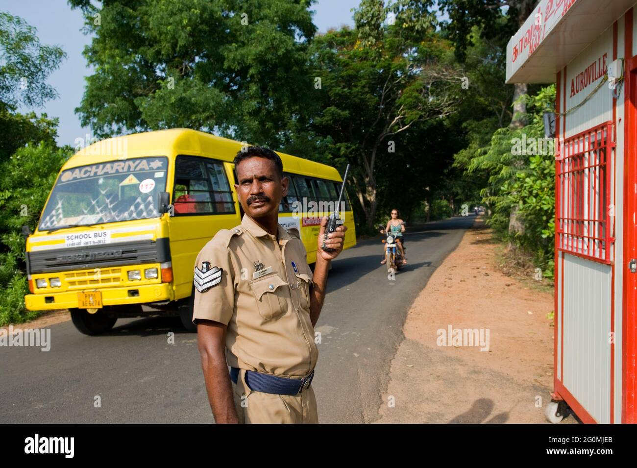 KUILAPALAYAM, INDIA - July 2016: Police booth close to Auroville, Tamil ...