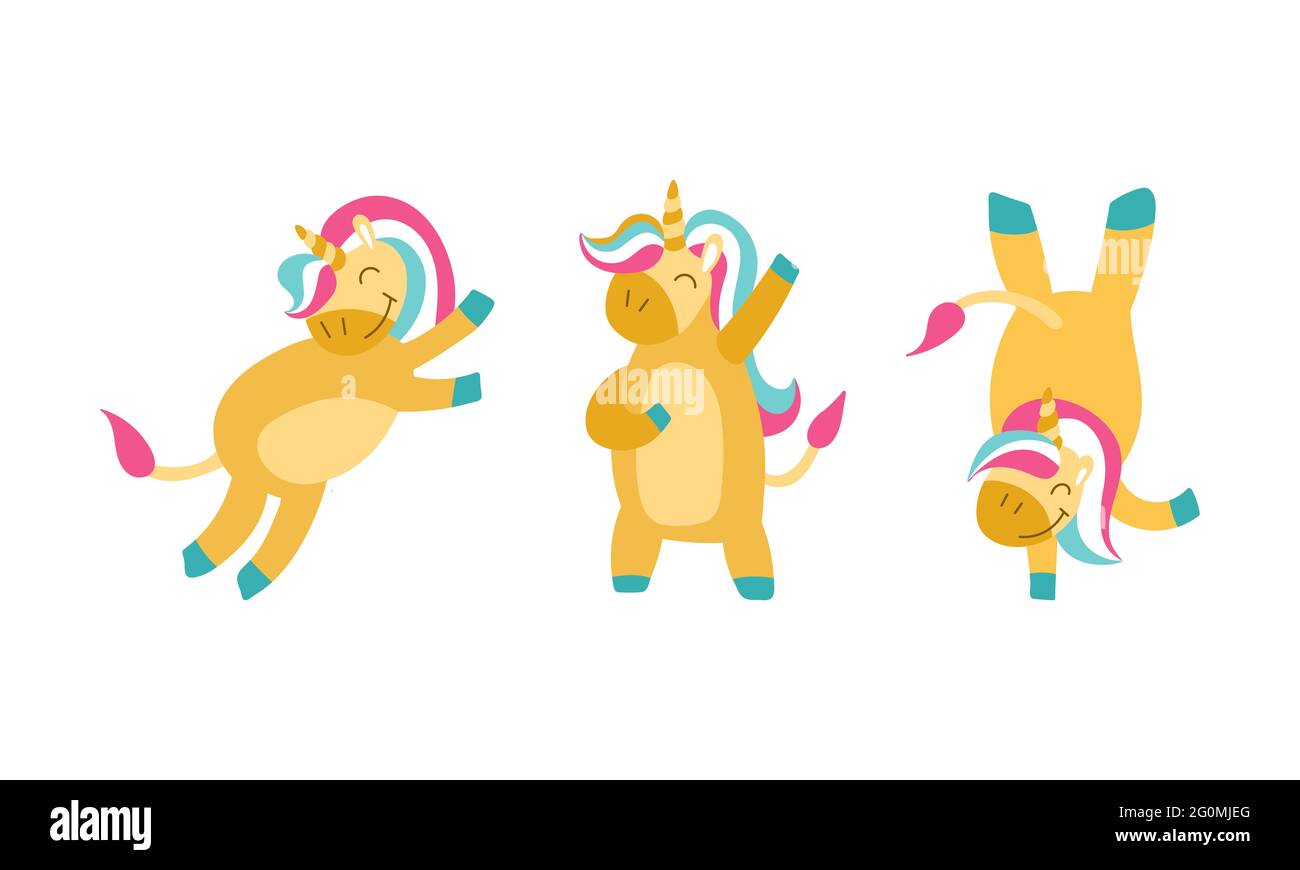 Cute simple unicorns on white background. Vector illustration Stock ...