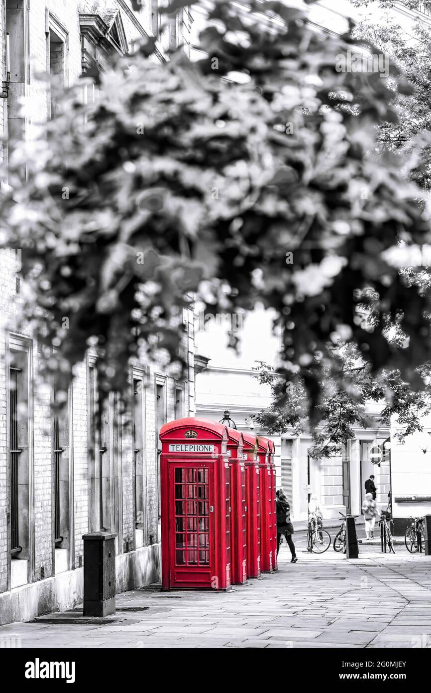 Typical red phone booths in the city of london hi-res stock photography ...