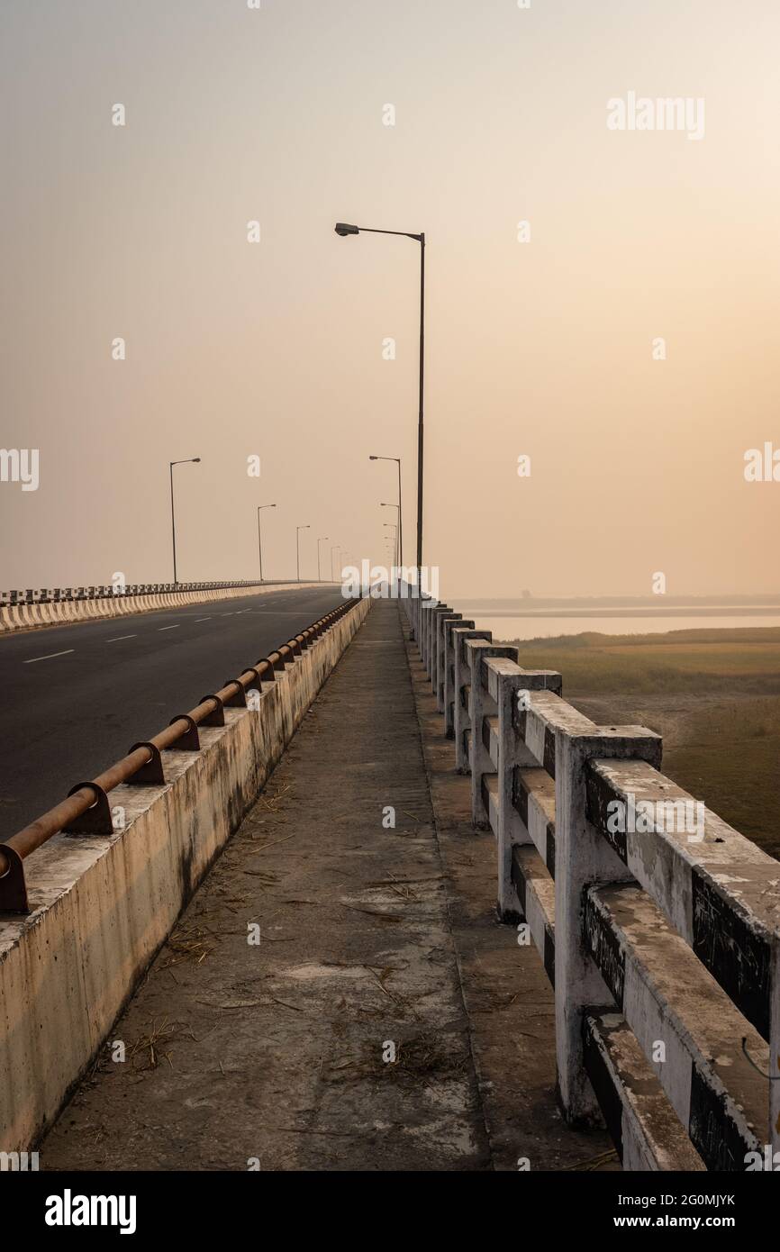 road bridge over river at dawn from flat angle image is taken at koshi ...