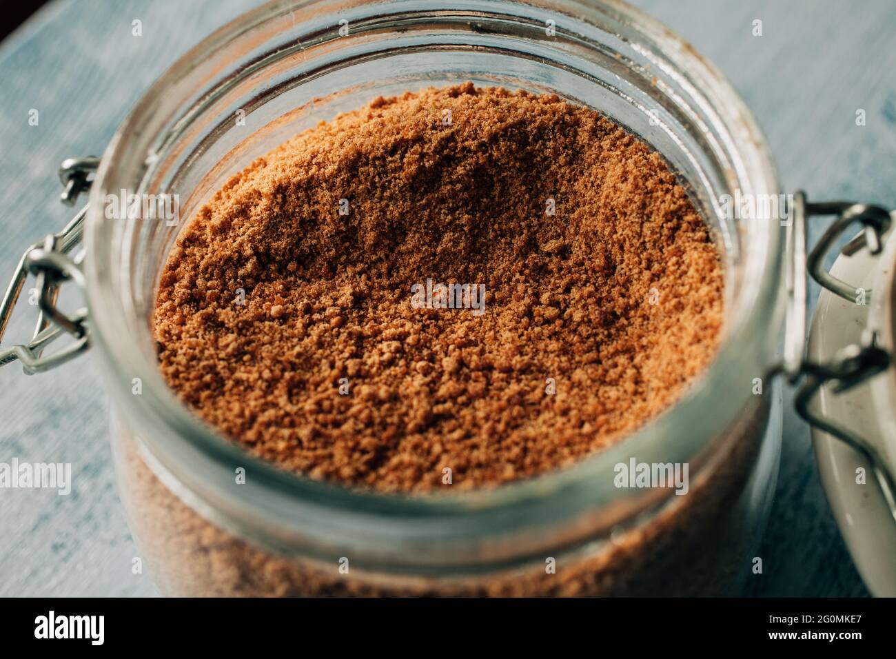 Panela sugar background. Close up view of raw cane sugar in a jar Stock ...