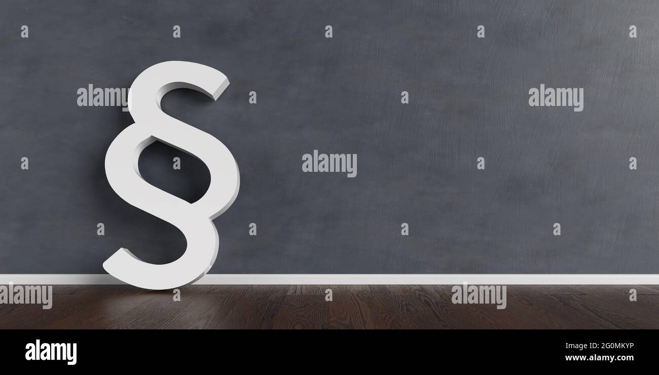 Big white 3D paragraph symbol standing on floor on grey wall 3D ...