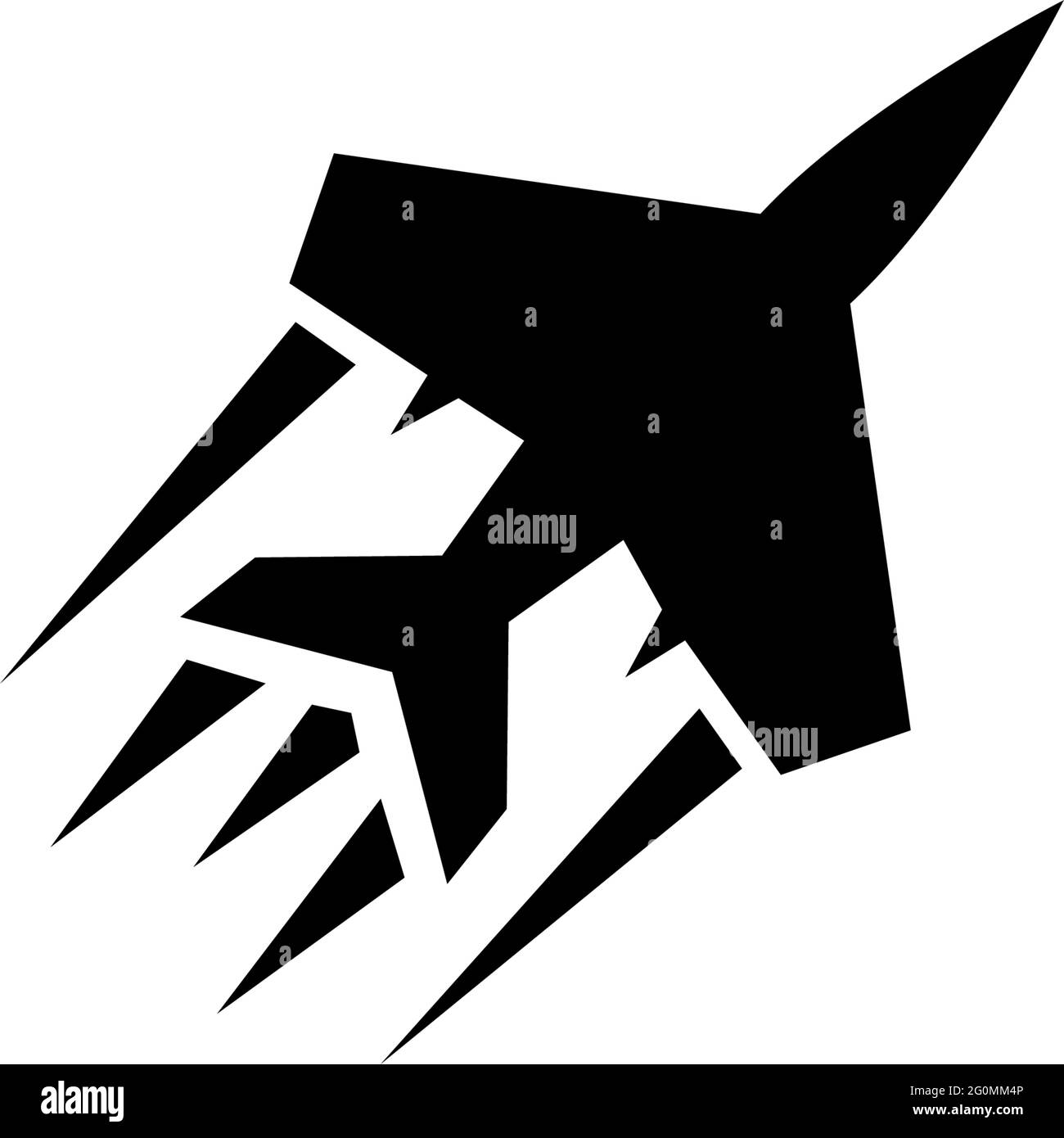 Flying Fighter Jet, Military Aircraft. Flat Vector Icon illustration. Simple black symbol on ...