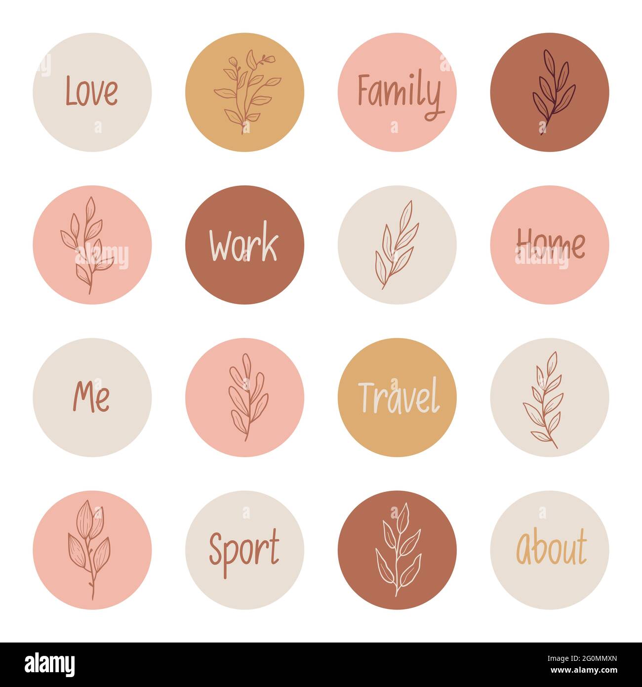 Hand drawn Instagram story highlight with minimal floral leaf, flower ...