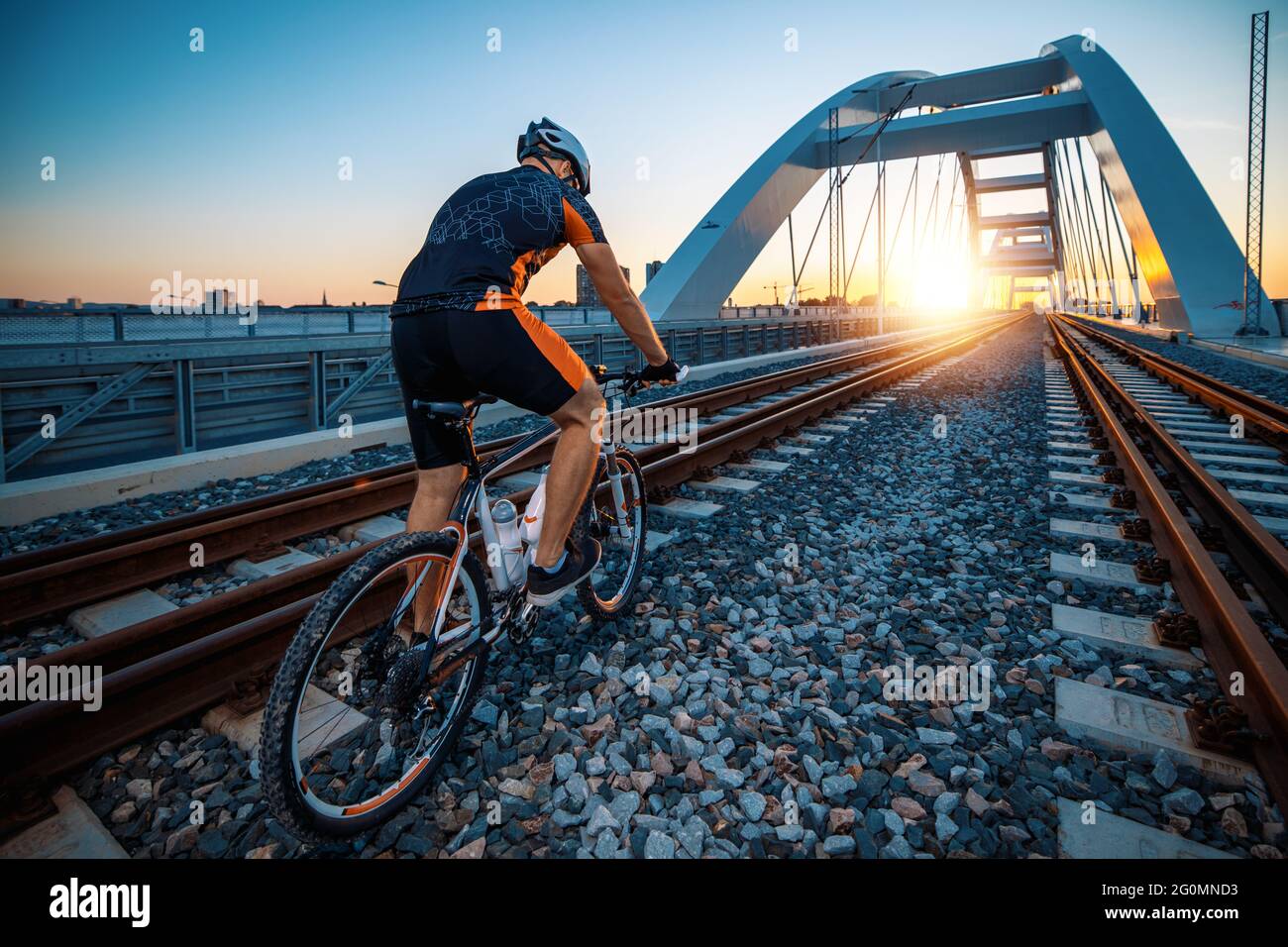 Mountain biker riding on bike in the city.Sport ,fitness, motivation ...