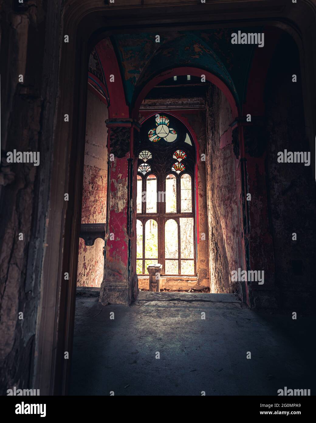 Light coming through a huge window in the spooky Spicer castle in ...