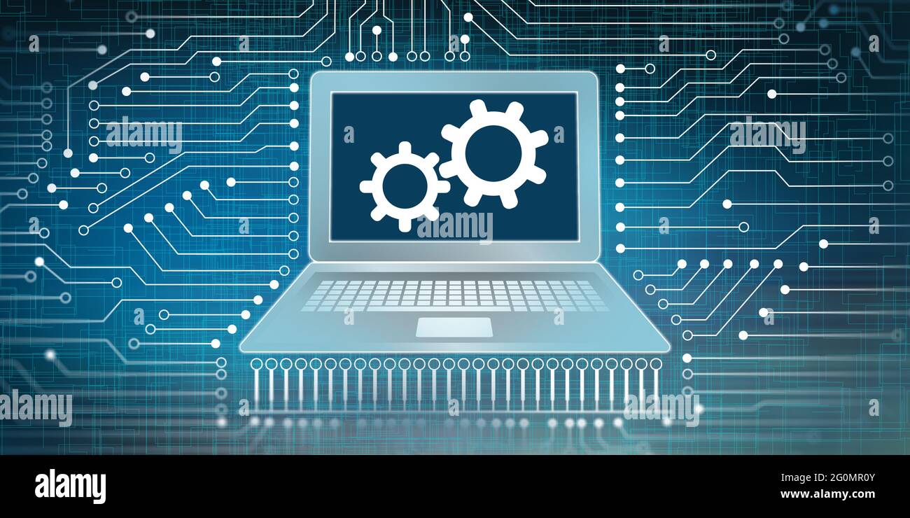 Setting and network connection concept on dark background Stock Photo ...
