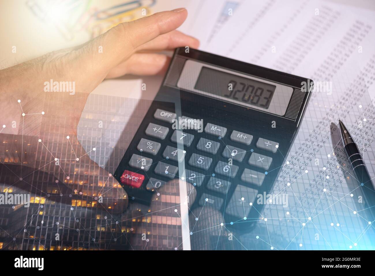 Male hand using calculator, accounting concept; multiple exposure Stock ...