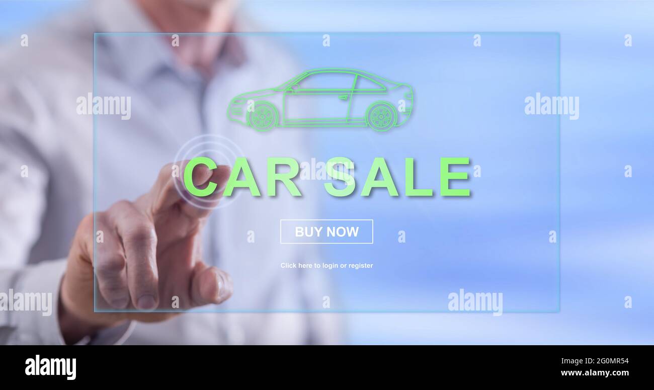 Man touching a car sale concept on a touch screen with his finger Stock ...