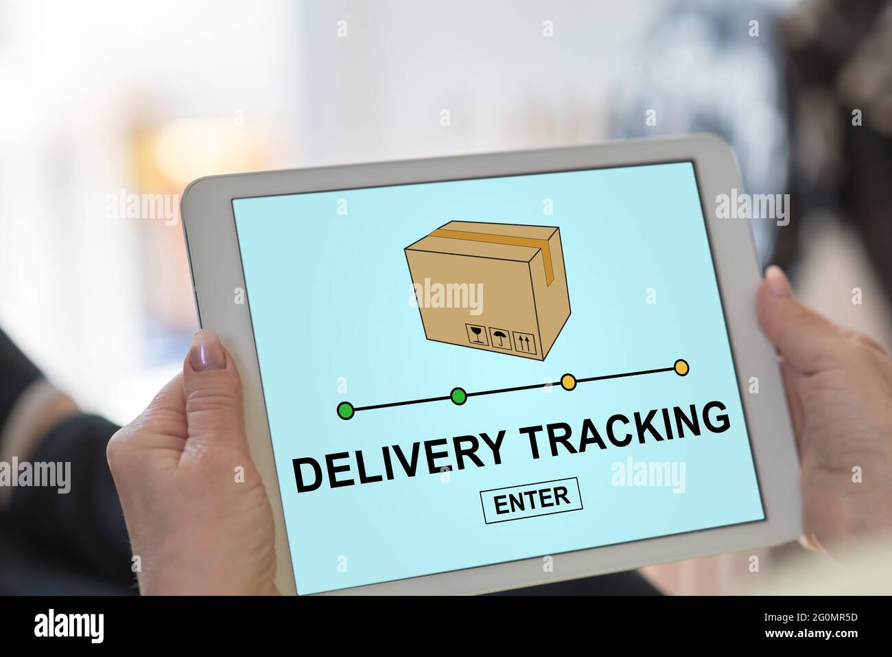 Tablet screen displaying a delivery tracking concept Stock Photo - Alamy