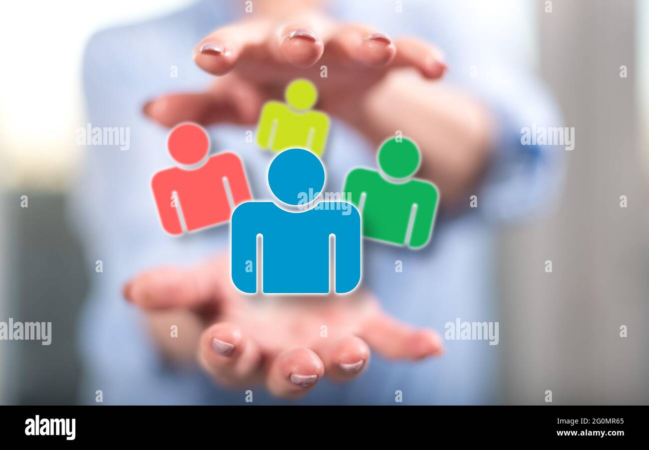 Profile concept between hands of a woman in background Stock Photo - Alamy
