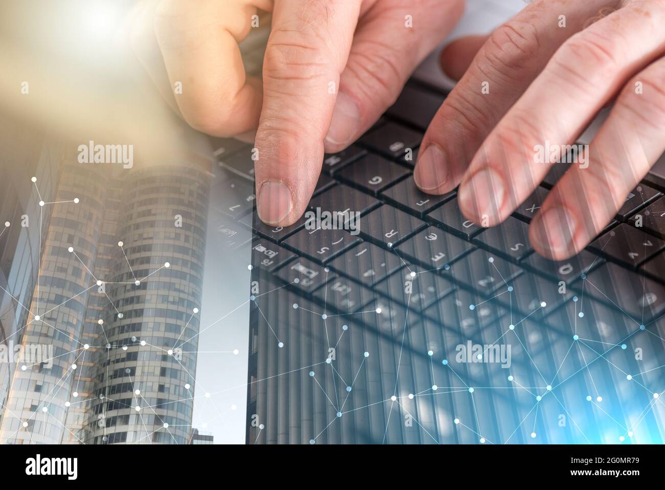 Hands typing on laptop computer, closeup; multiple exposure Stock Photo ...