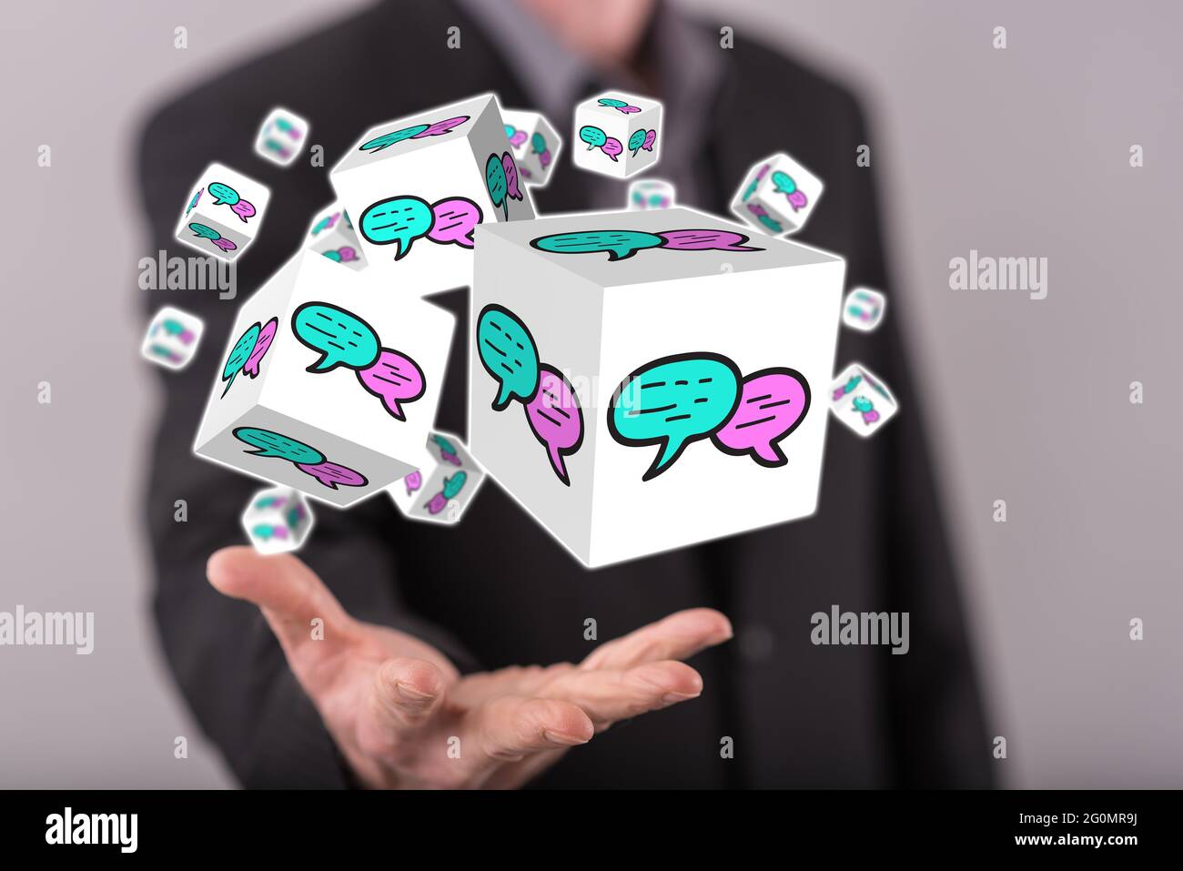 Communication concept above the hand of a man in background Stock Photo ...