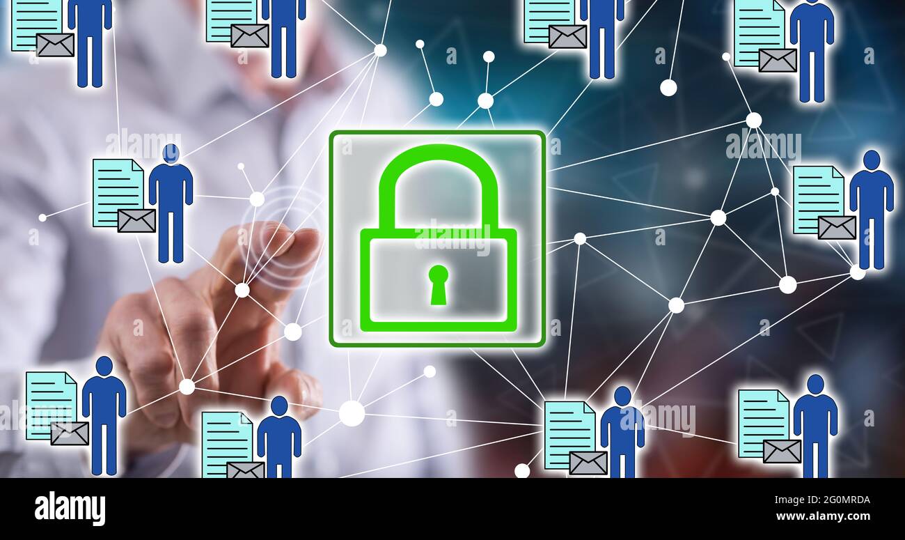 Man touching a personal data security concept on a touch screen with ...