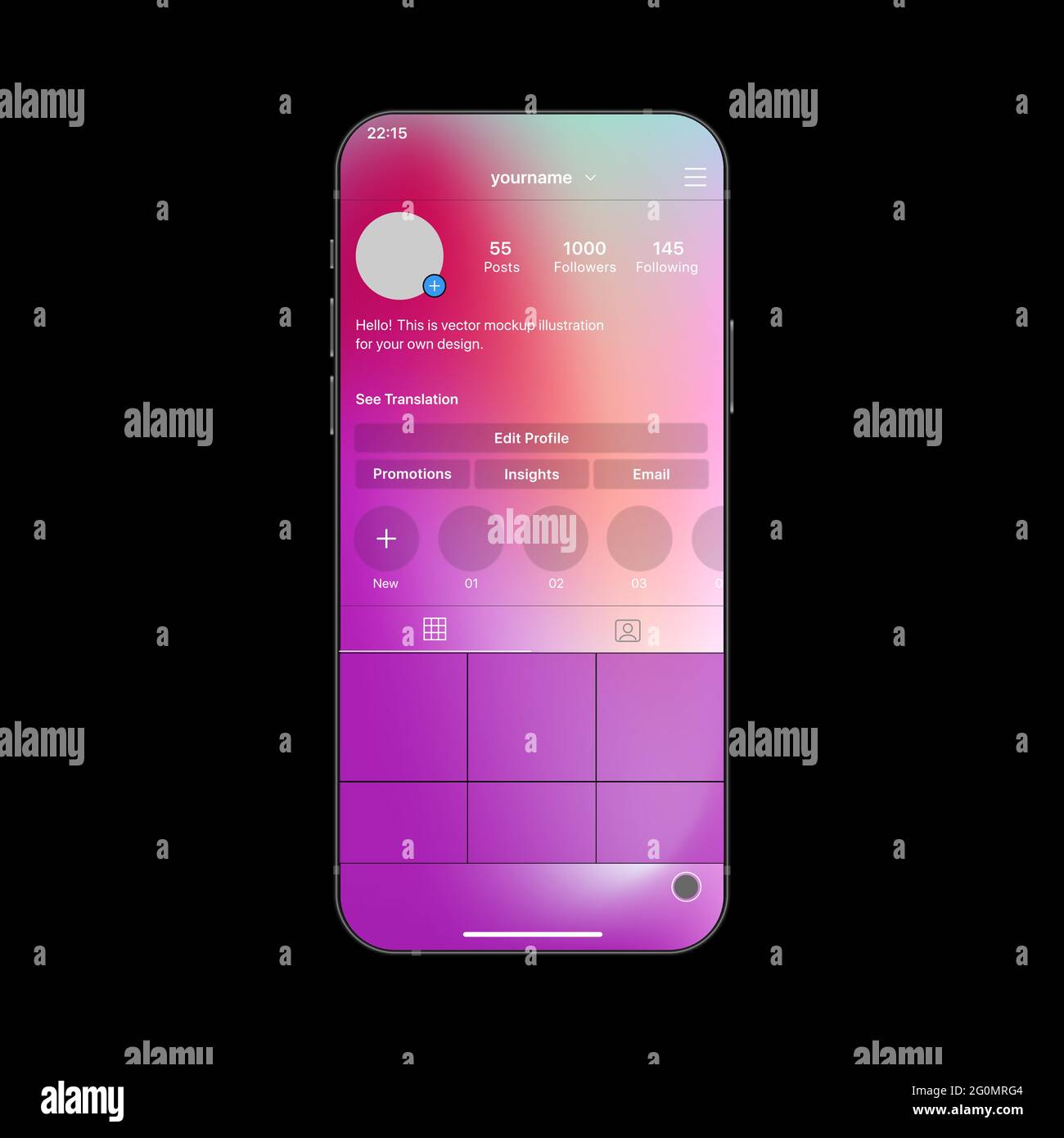 Social Media Realistic Interface on Smartphone. Gradient Vector Mockup ...