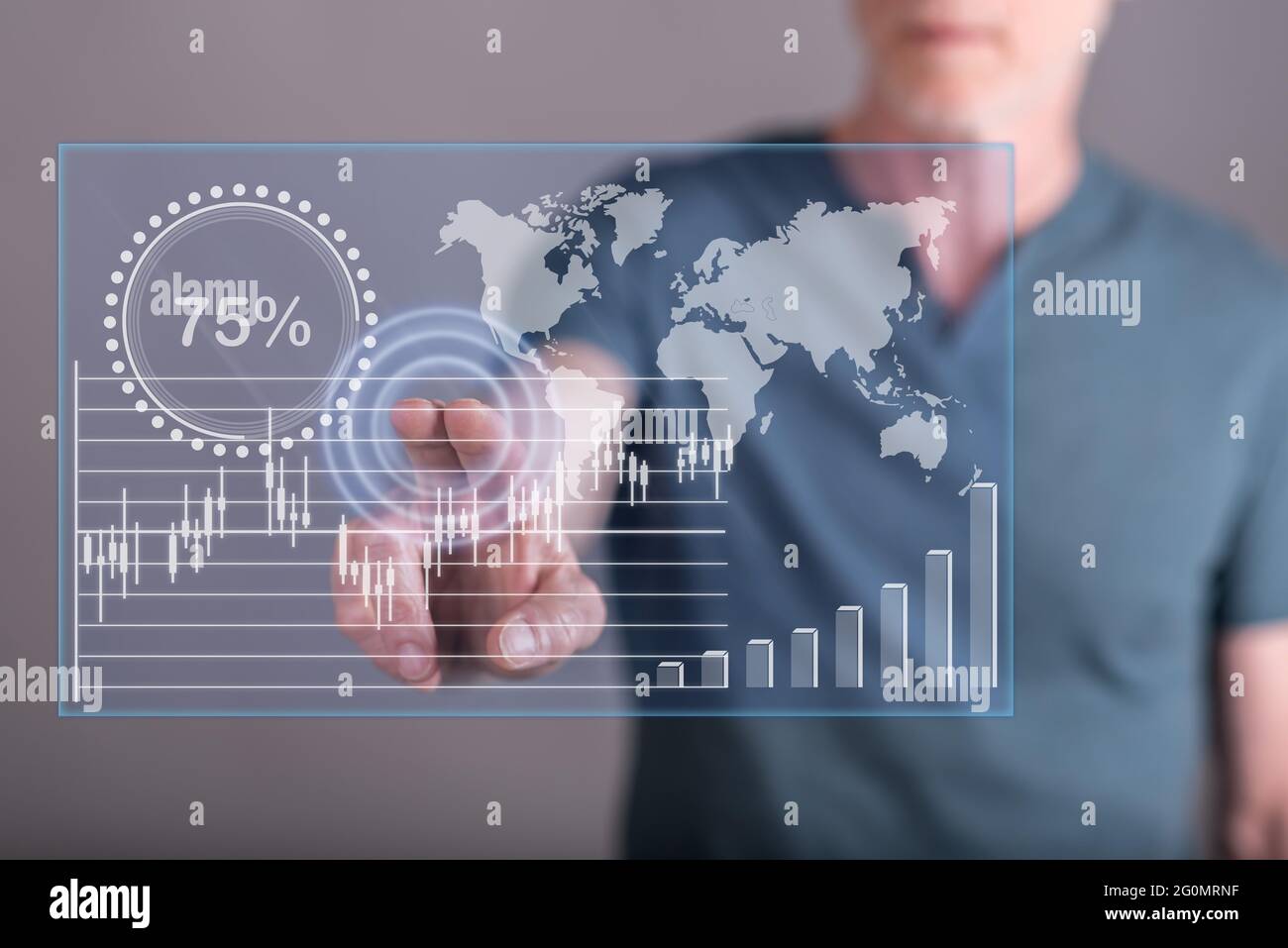 Man touching a digital graph on a touch screen with his finger Stock ...